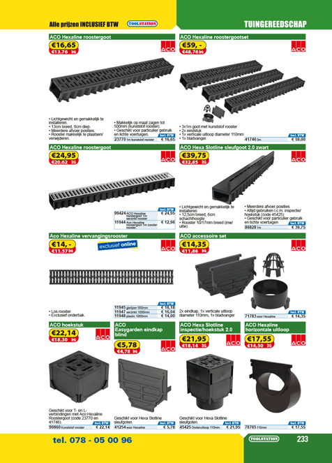 ACO Hexaline roostergoot 1m kunststof rooster